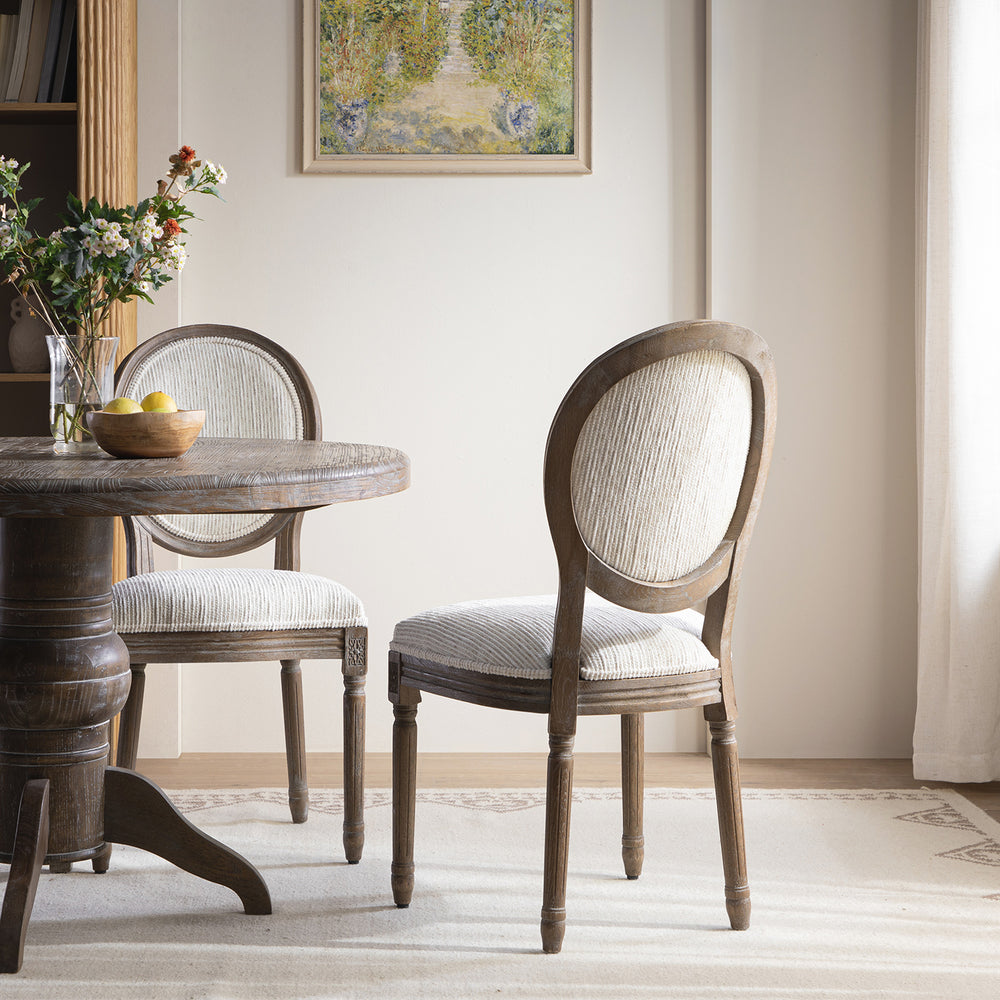 Lainston Set of 2 Classic Weathered Oak Dining Chairs, Beige Textured ...