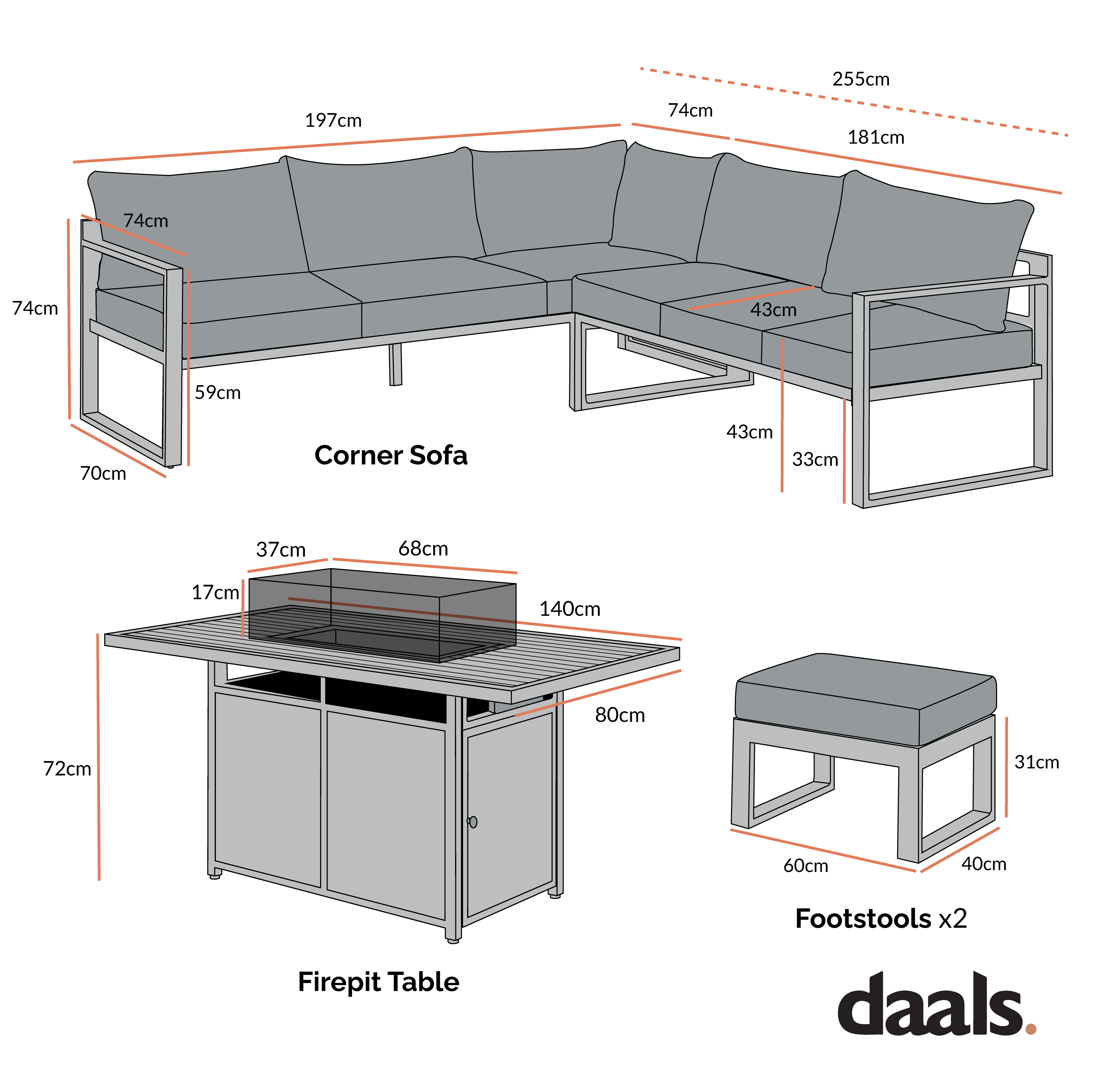 Albany Aluminium Large Corner Casual Dining Set with Firepit Table, Ta ...