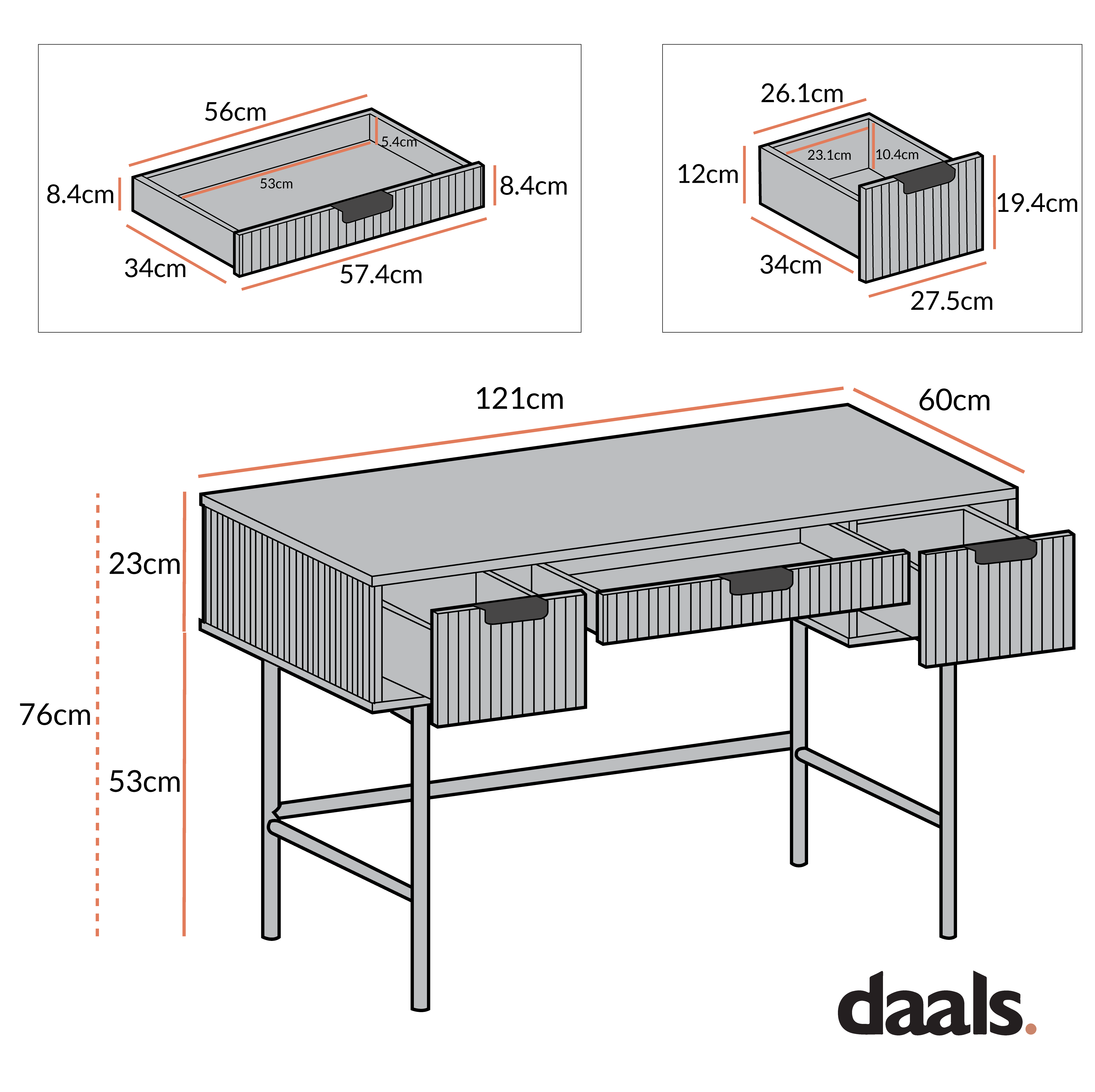 Richmond Ridged Dressing Table, Matte White | daals
