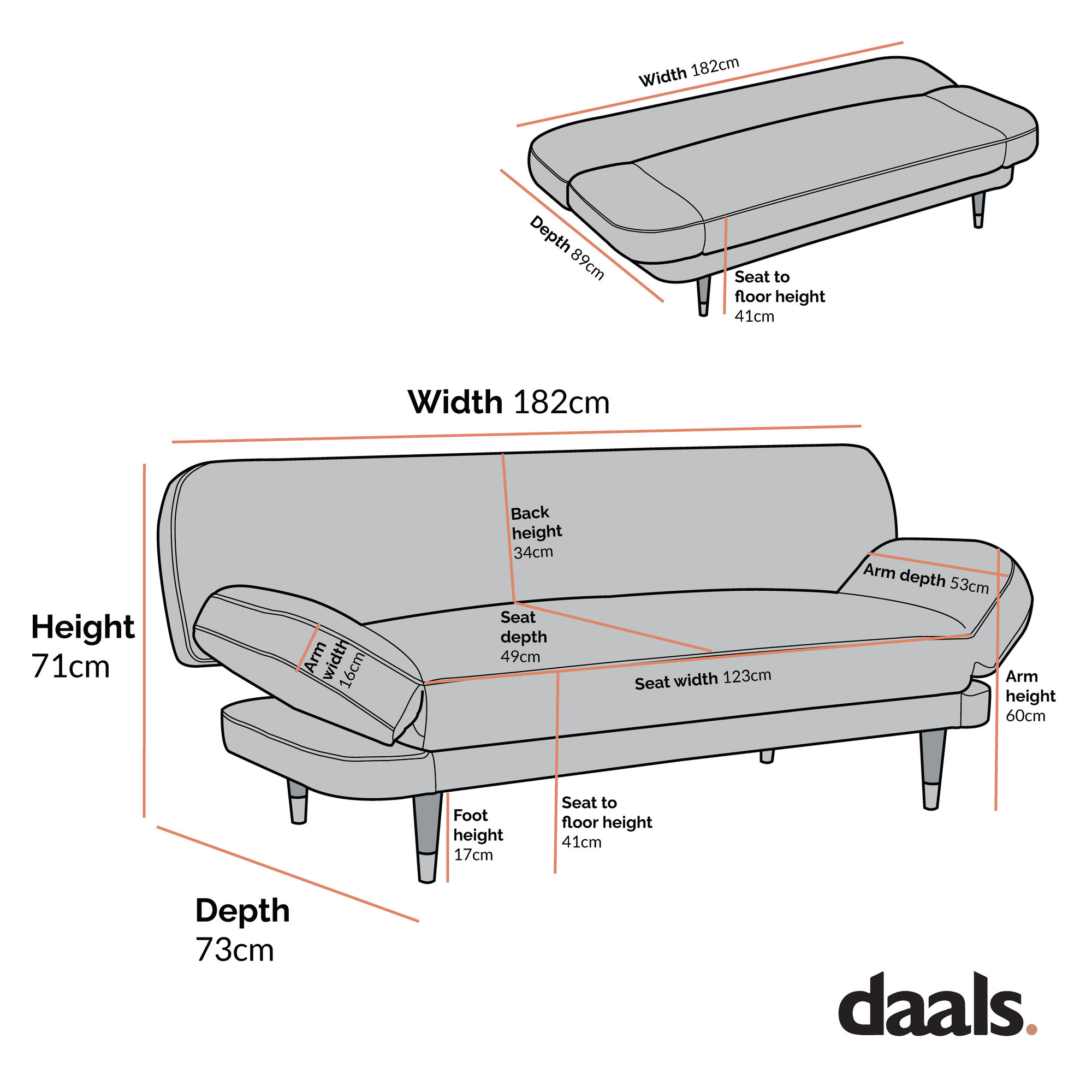 Solna 2-Seater Sofa Bed, Dusty Rose Velvet | daals