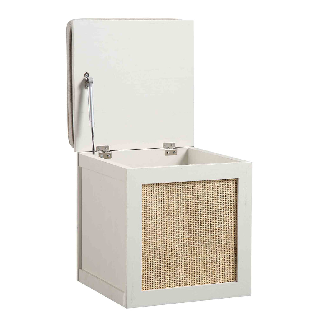 Frances Woven Rattan Single Storage Stool with Cushion, White | daals