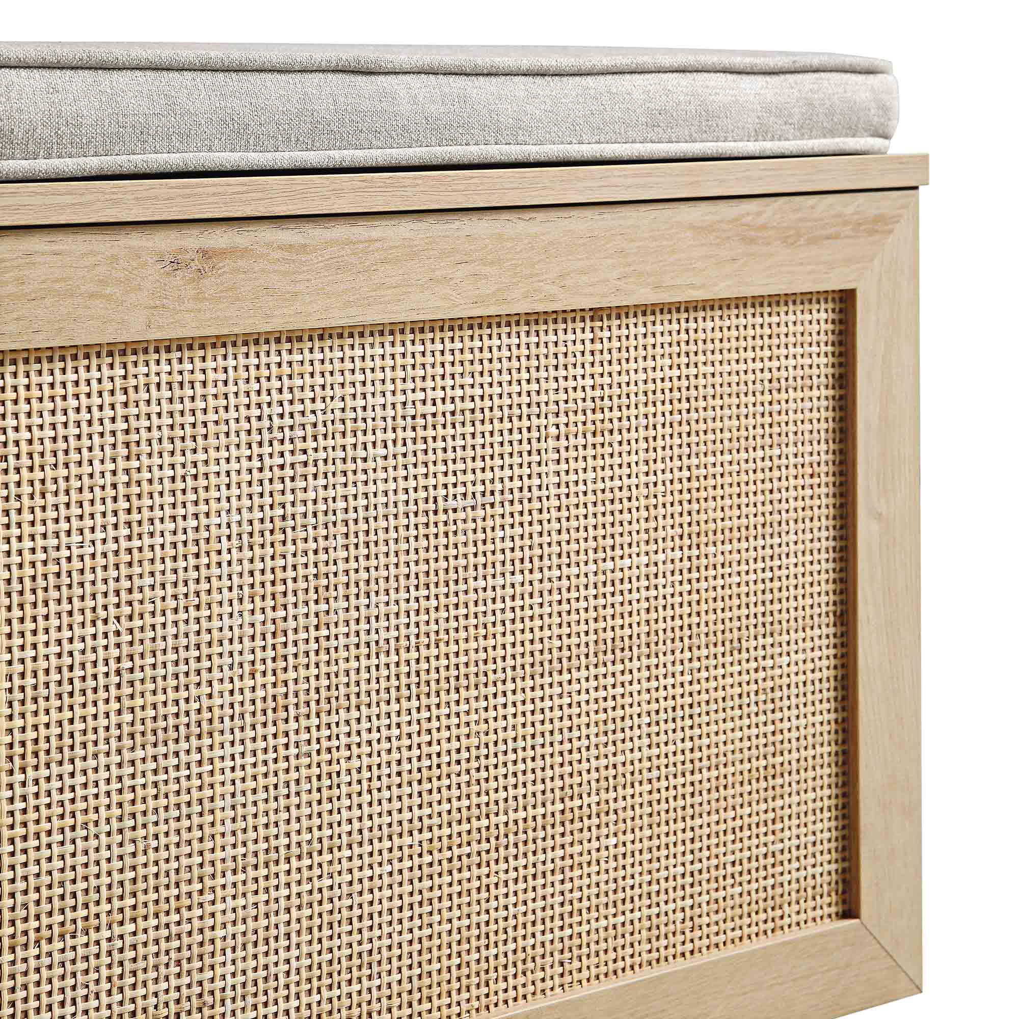 Frances Woven Rattan Triple Storage Stool Set with Cushion, Natural | daals