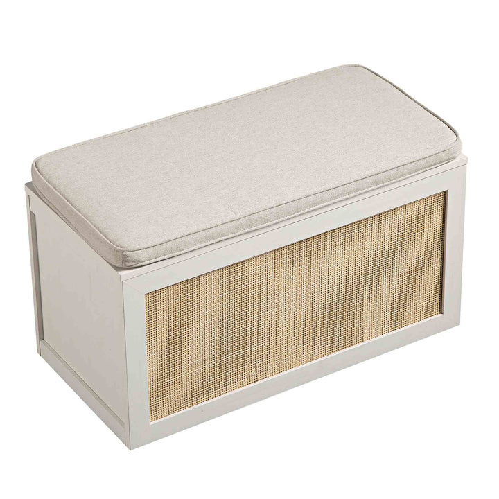 Frances Woven Rattan Double Storage Stool with Cushion, White | daals