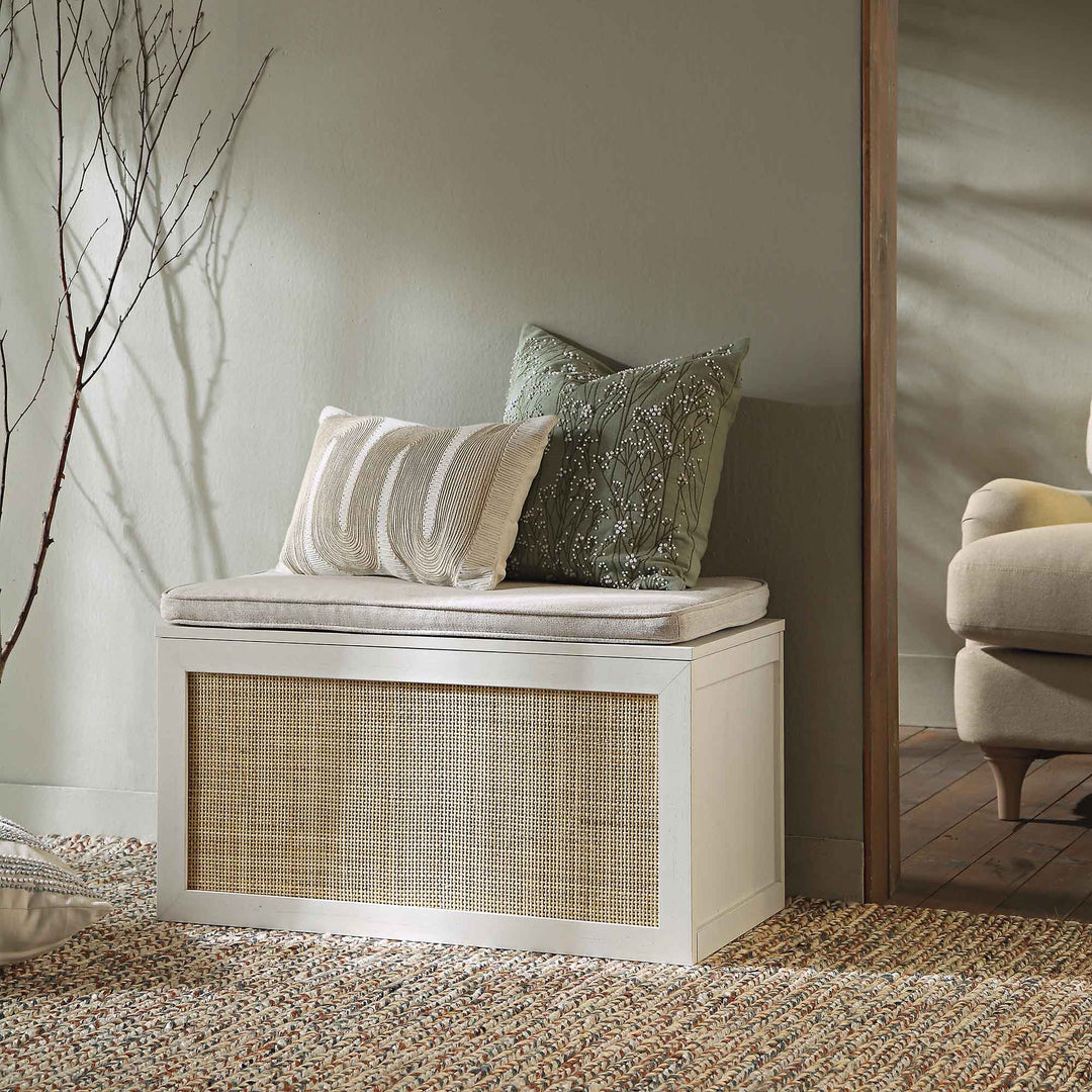 Frances Woven Rattan Double Storage Stool with Cushion, White | daals