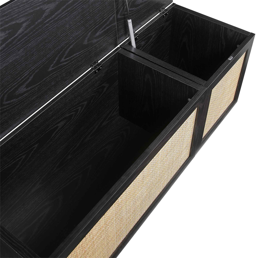 Frances Woven Rattan Triple Storage Stool Set with Cushion, Black | daals