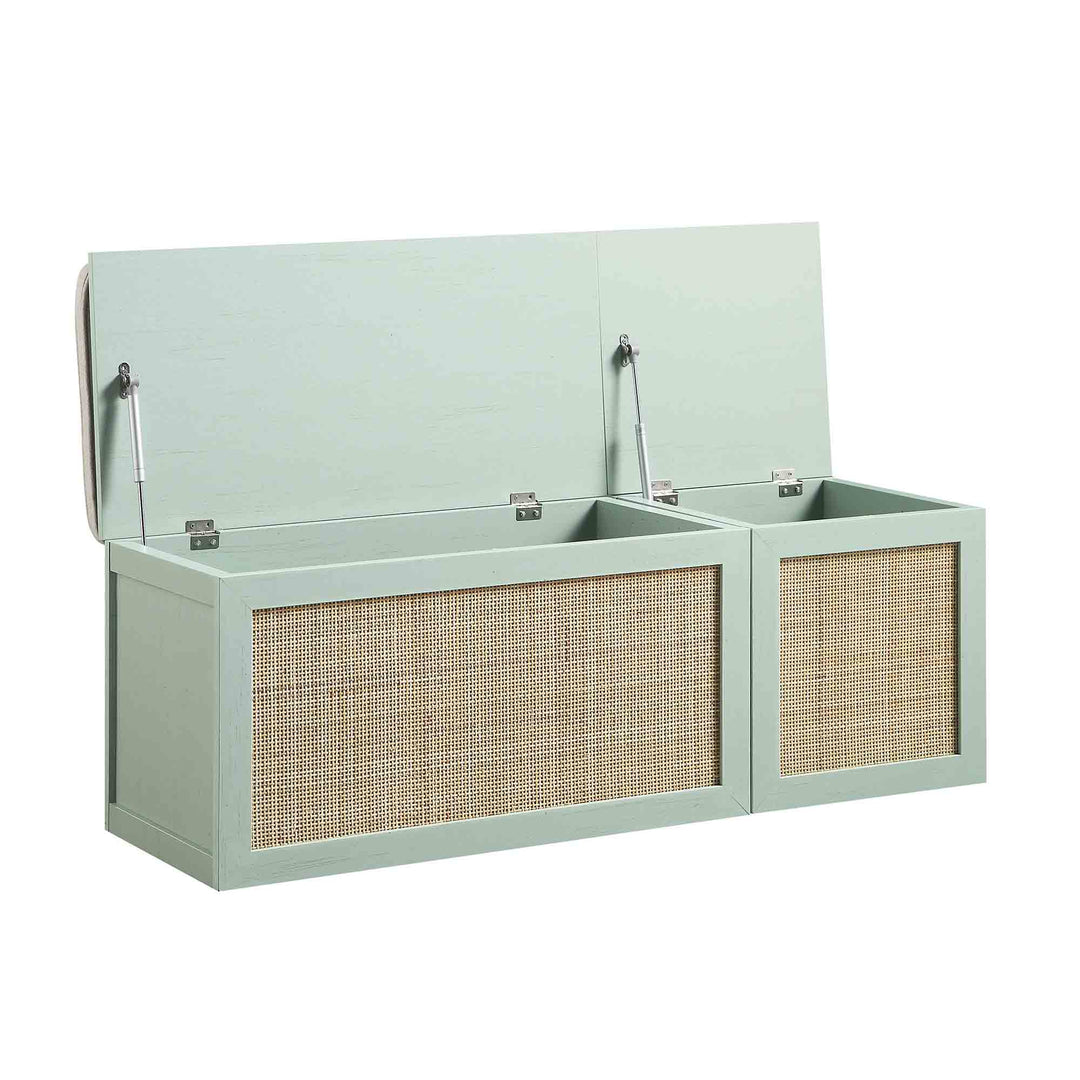 Frances Woven Rattan Triple Storage Stool Set with Cushion, Mint | daals