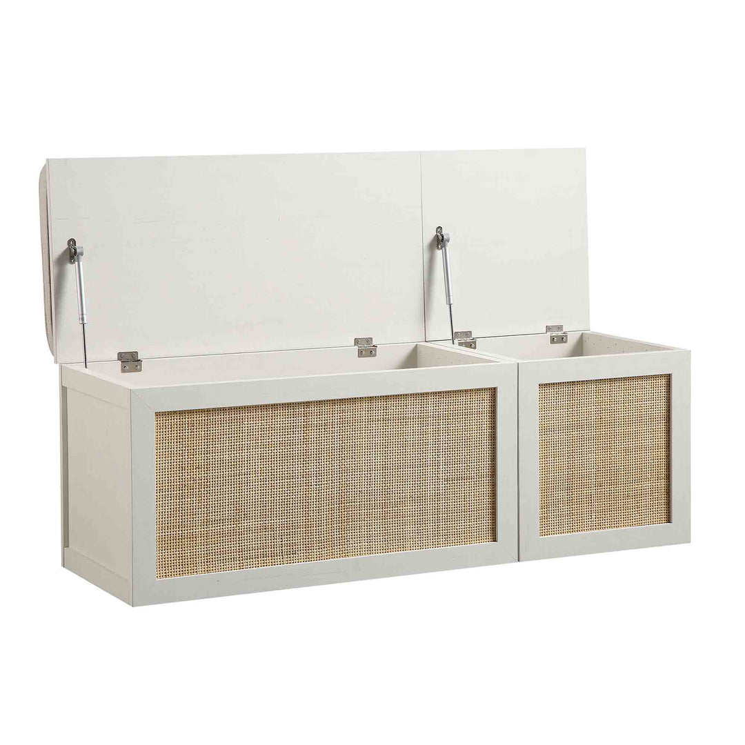 Frances Woven Rattan Triple Storage Stool Set with Cushion, White | daals