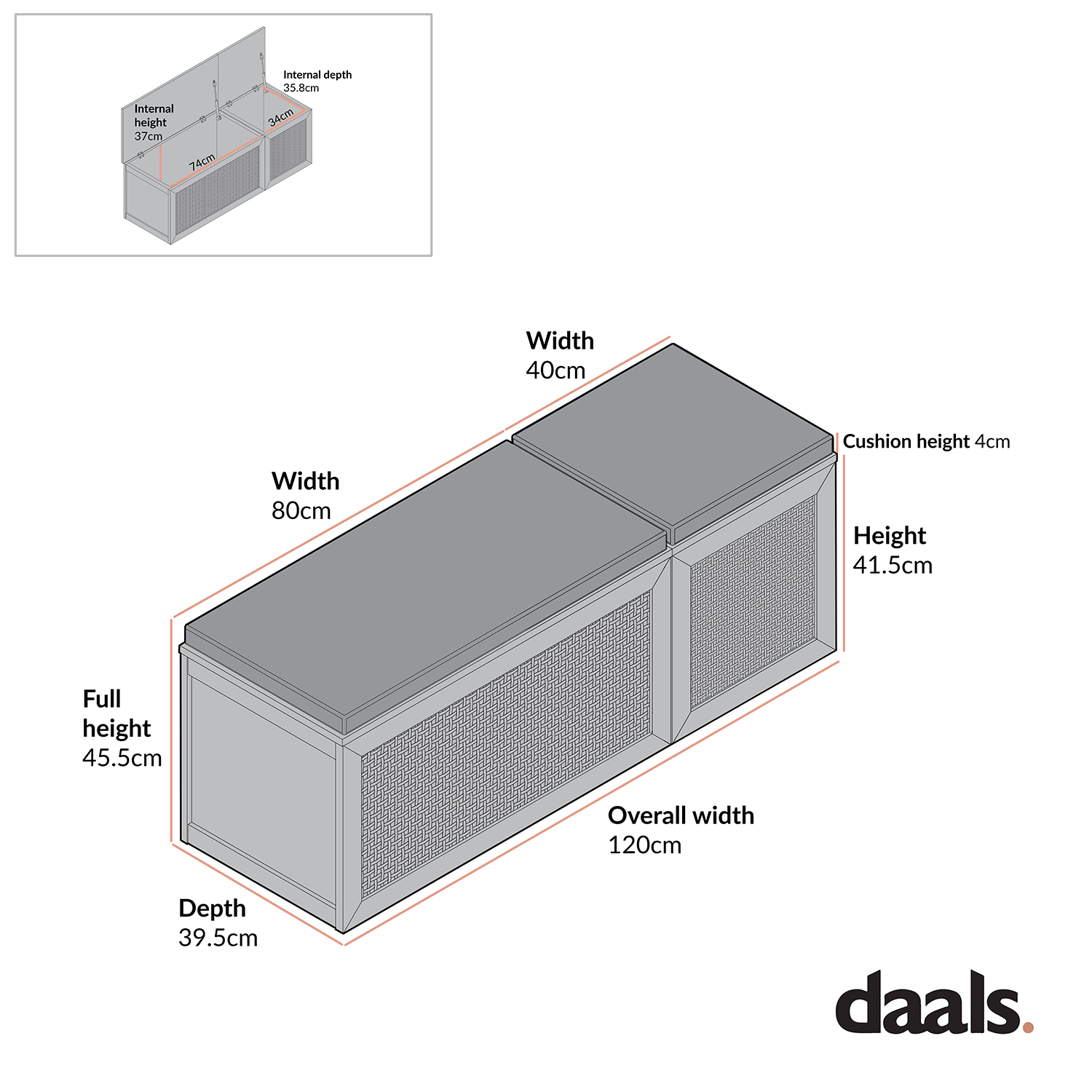 Frances Woven Rattan Triple Storage Stool Set with Cushion, White | daals
