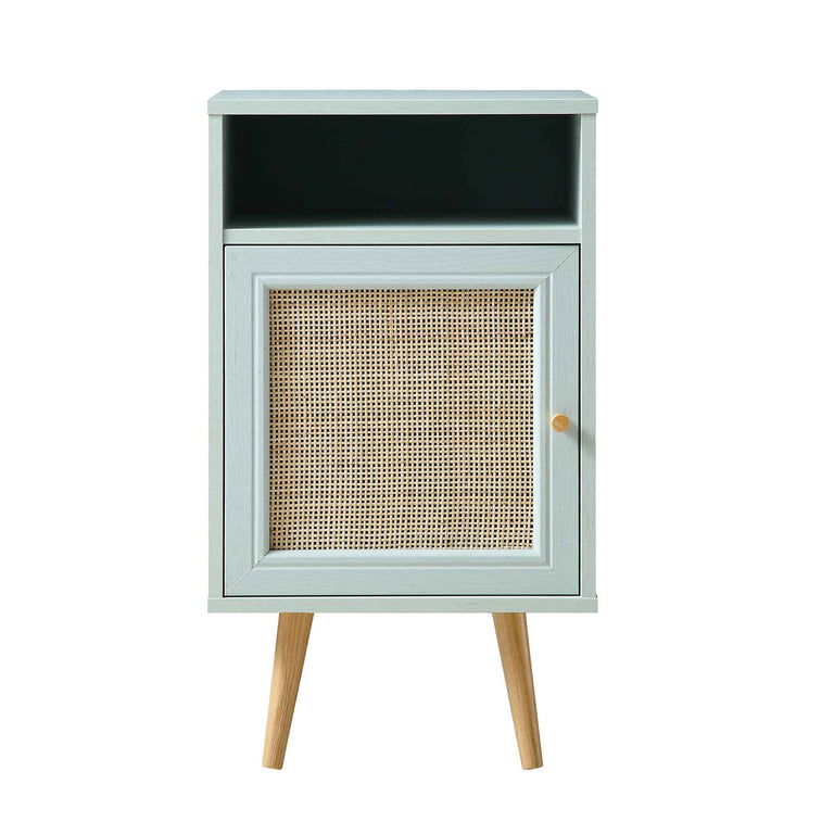 Frances Woven Rattan 1-Door Bedside Table in Mint | daals