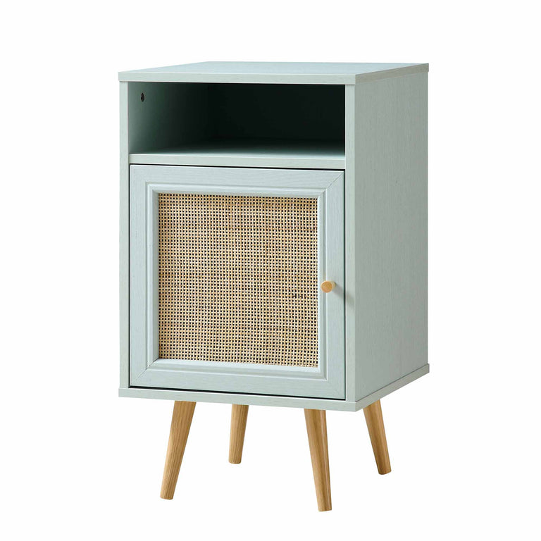 Frances Woven Rattan 1-Door Bedside Table in Mint | daals
