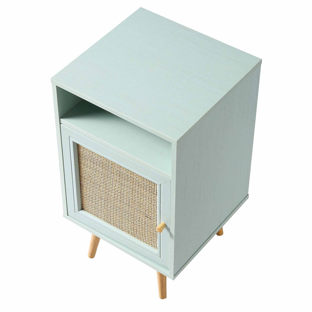 Frances Woven Rattan 1-Door Bedside Table in Mint | daals