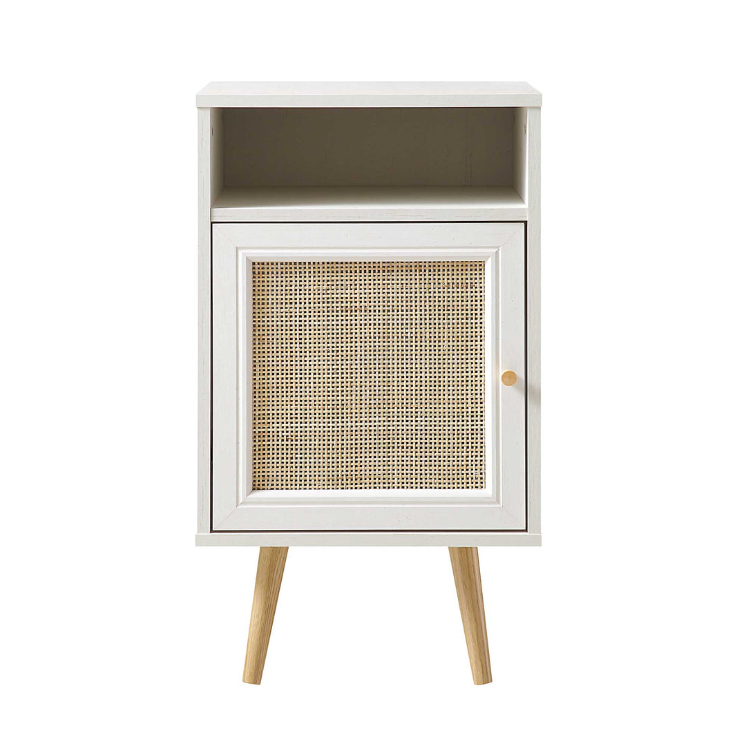 Frances Woven Rattan 1-Door Bedside Table in White | daals