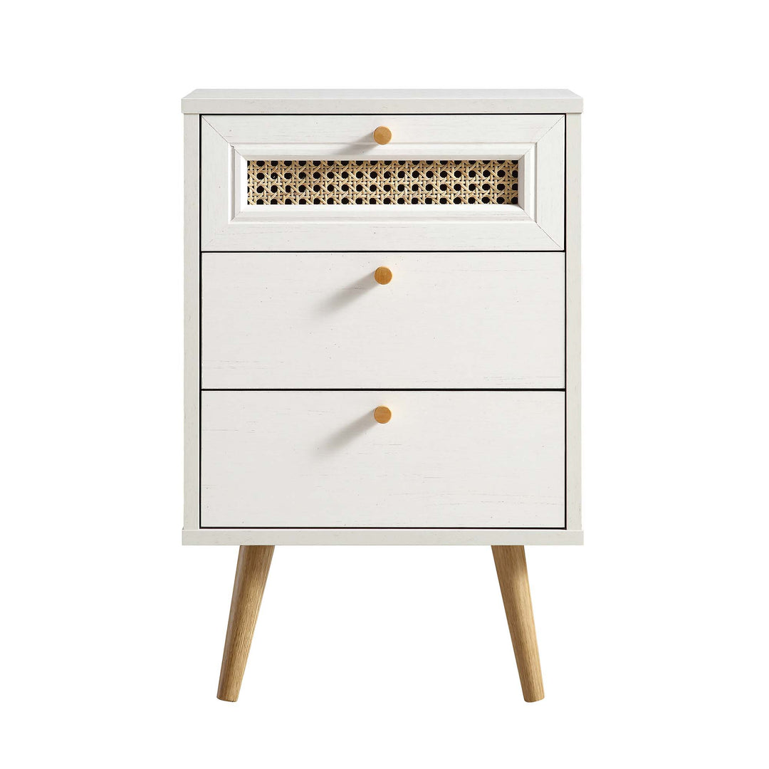 Anya Woven Rattan 3-Drawer Bedside Table in White | daals