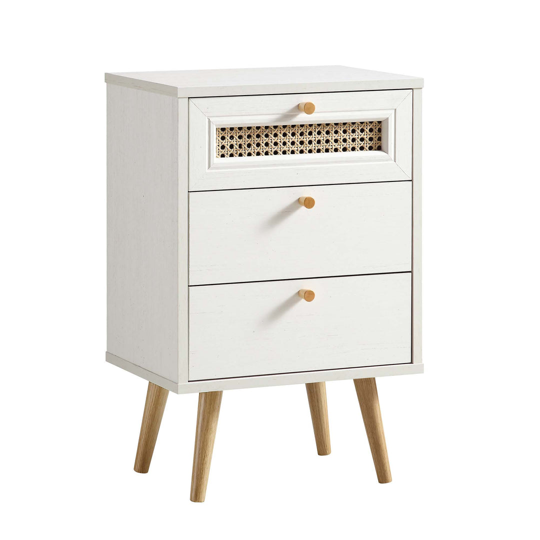 Anya Woven Rattan 3-Drawer Bedside Table in White | daals