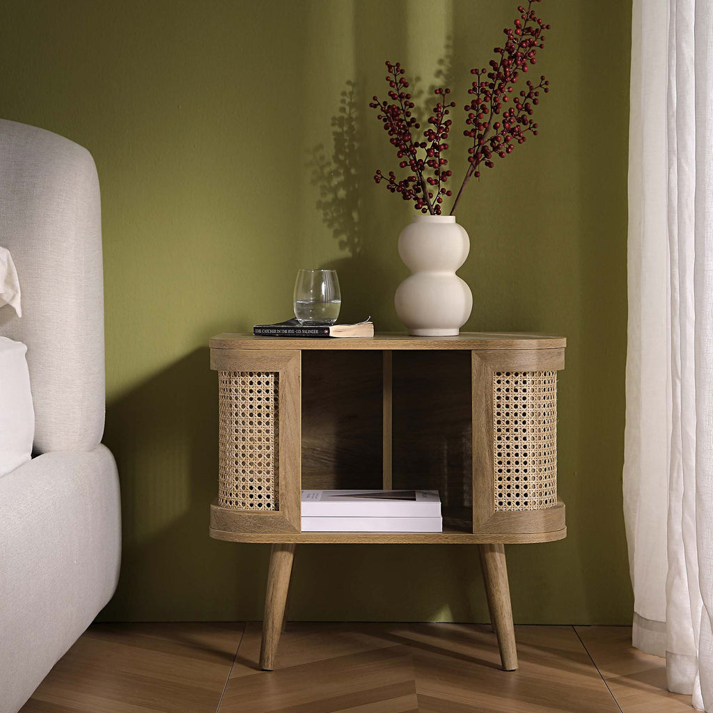 Izzy Curved Rattan Bedside Table, Natural | daals