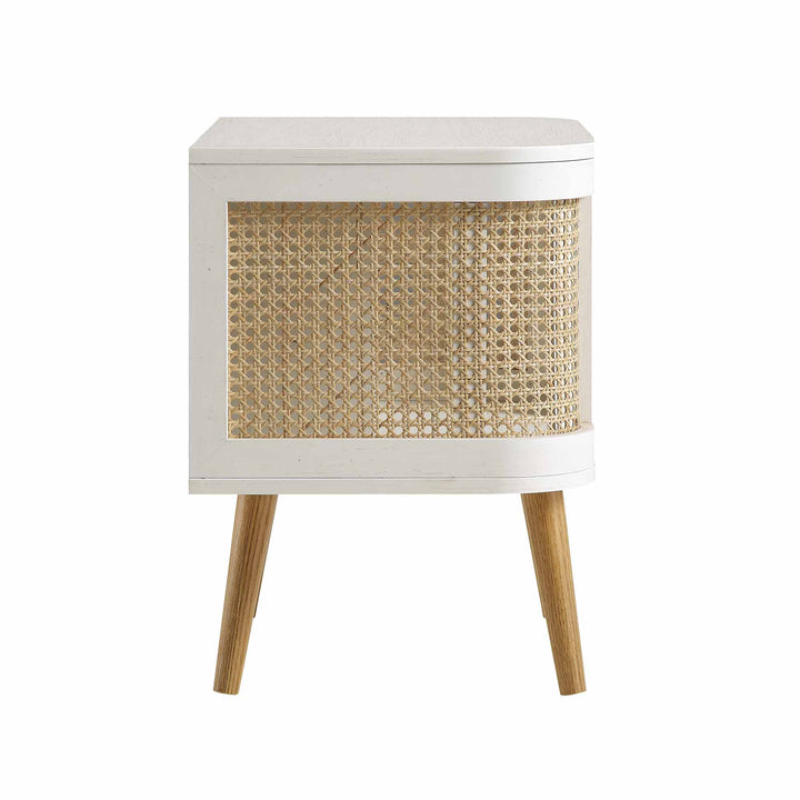 Izzy Curved Rattan Bedside Table, White | daals