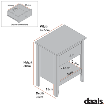 Oakham 1-Drawer Bedside Table, Deep Greige | daals
