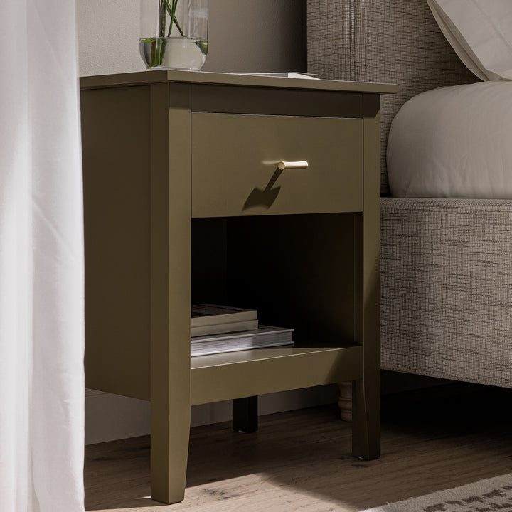 Oakham 1-Drawer Bedside Table, Olive Grove | daals