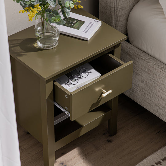 Oakham 1-Drawer Bedside Table, Olive Grove | daals