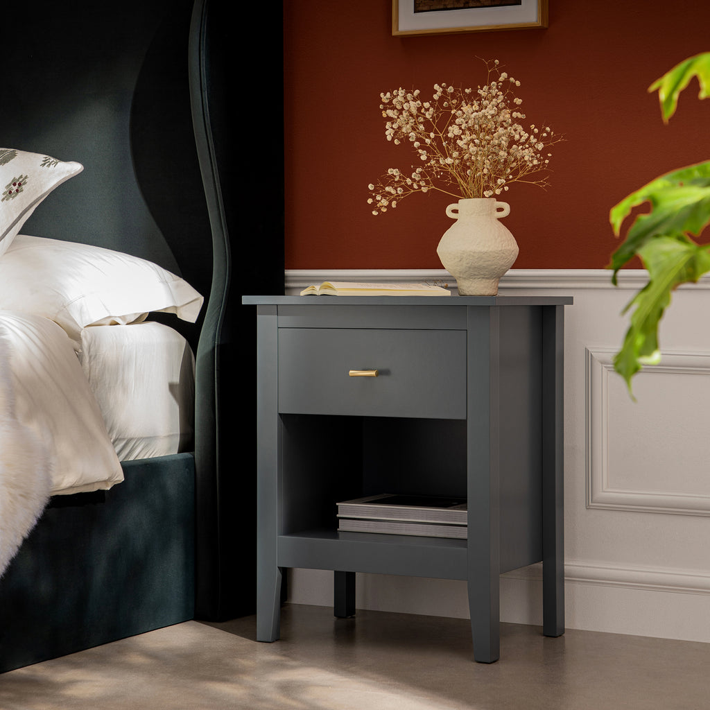 Oakham 1-Drawer Bedside Table, Stormy Blue | daals