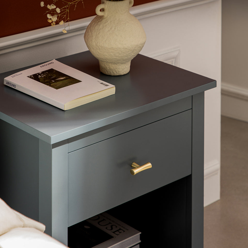 Oakham 1-Drawer Bedside Table, Stormy Blue | daals