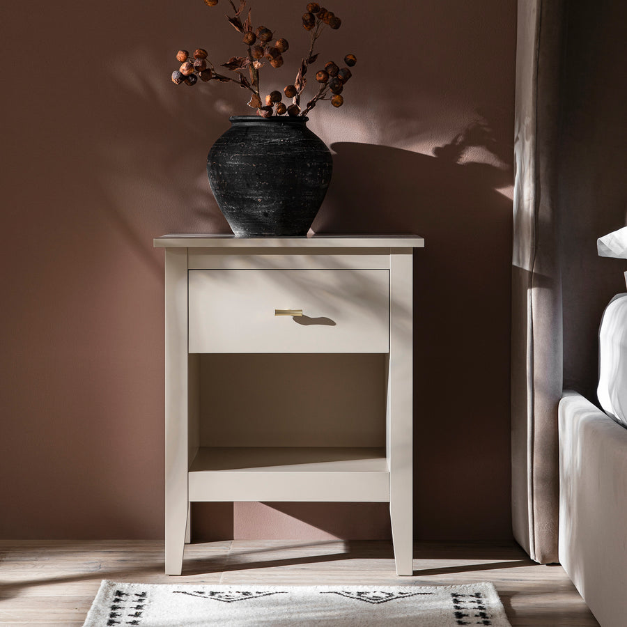 Oakham 1-Drawer Bedside Table, Shaded White | daals
