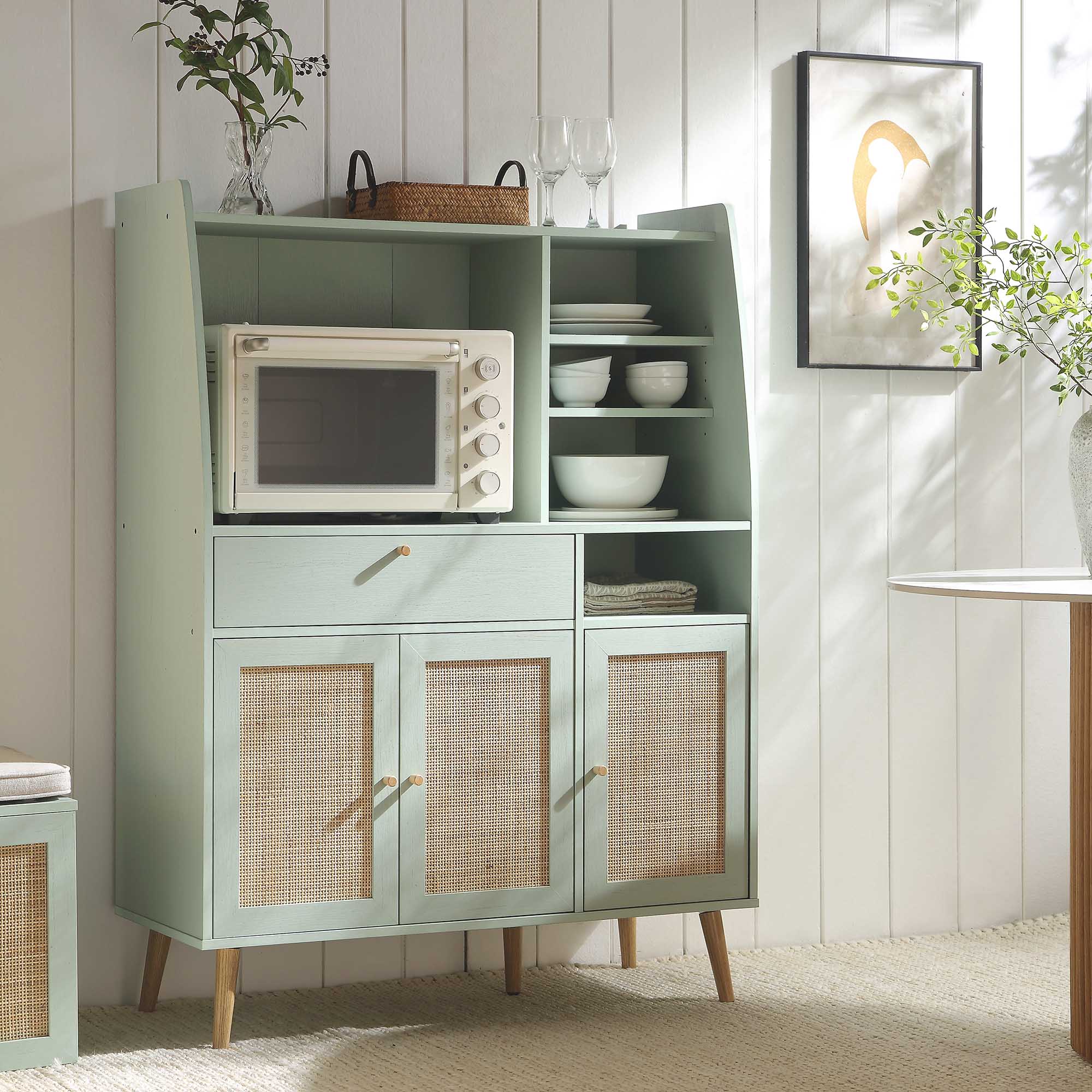 Frances Woven Rattan Kitchen Cabinet, Mint | daals