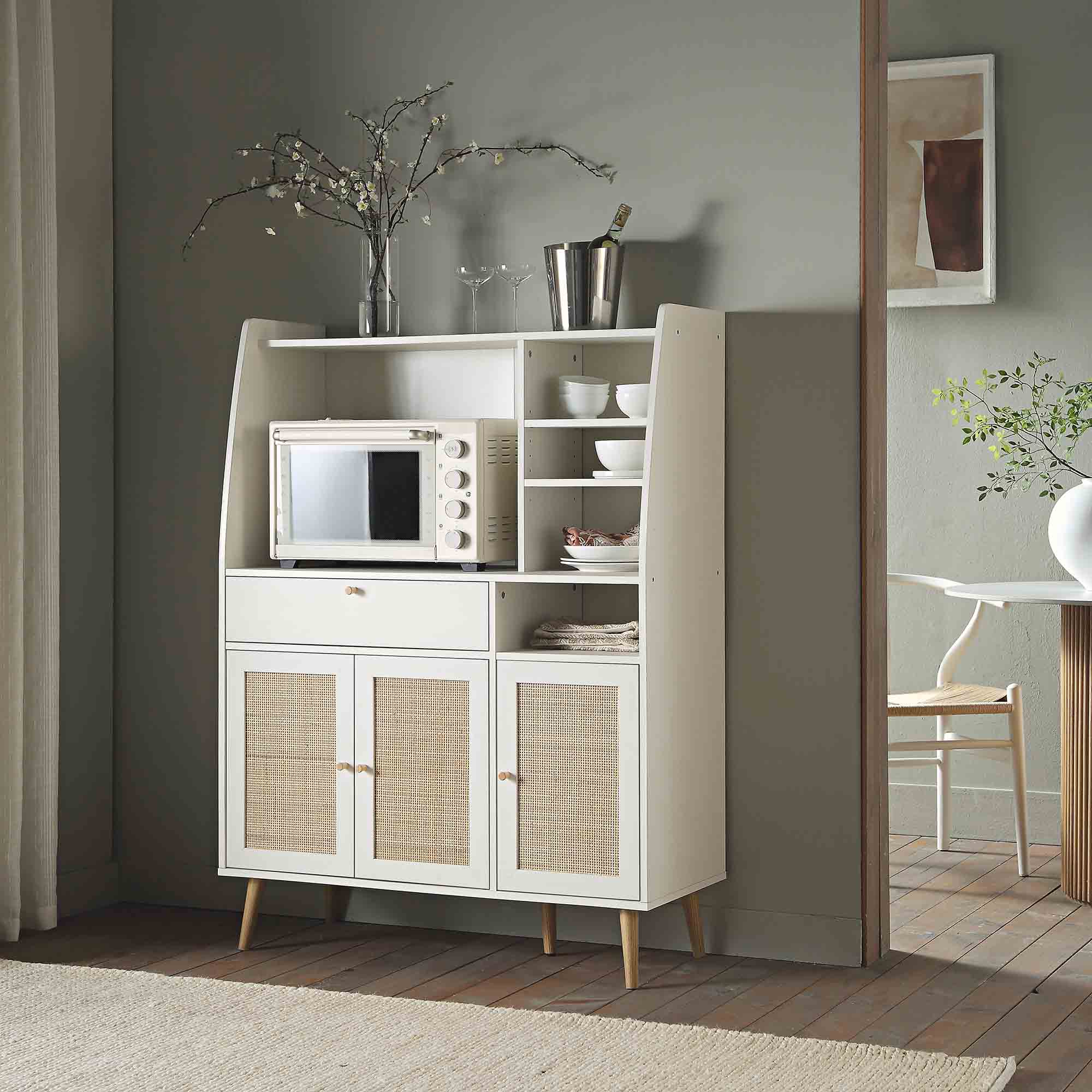 Frances Woven Rattan Kitchen Cabinet, White | daals