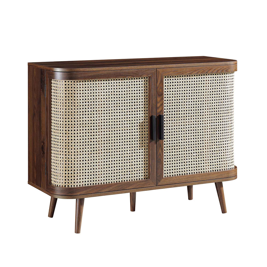Izzy Curved Rattan 2-Door Small Sideboard, Walnut | daals