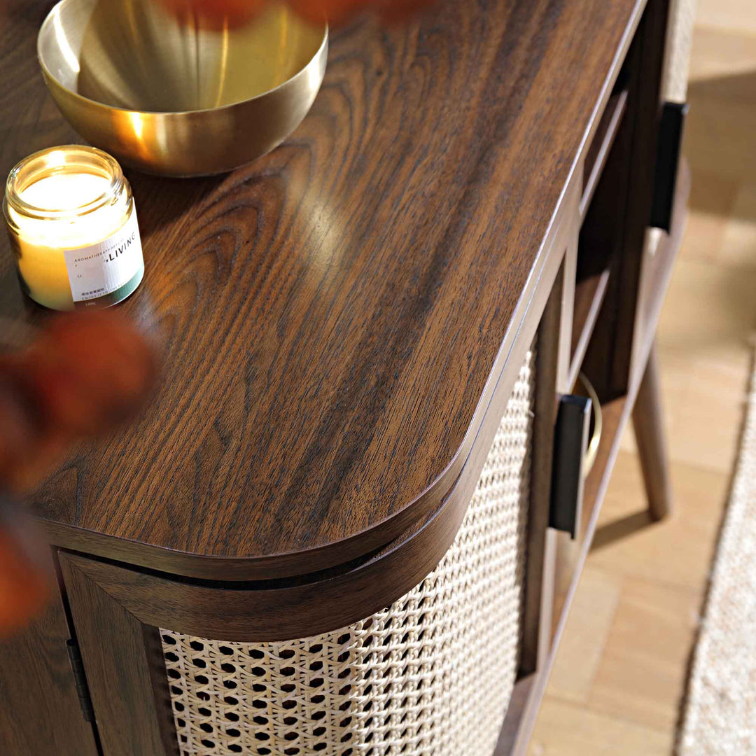 Izzy Curved Rattan 2-Door Buffet Sideboard, Walnut | daals