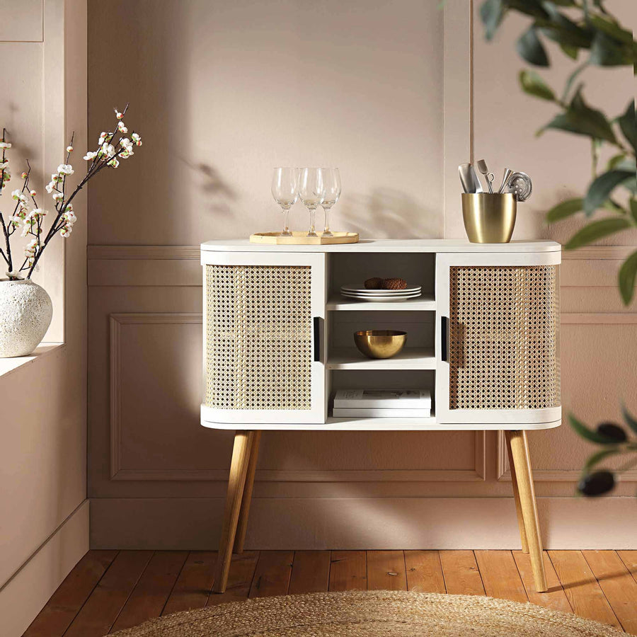 Izzy Curved Rattan 2-Door Buffet Sideboard, White | daals