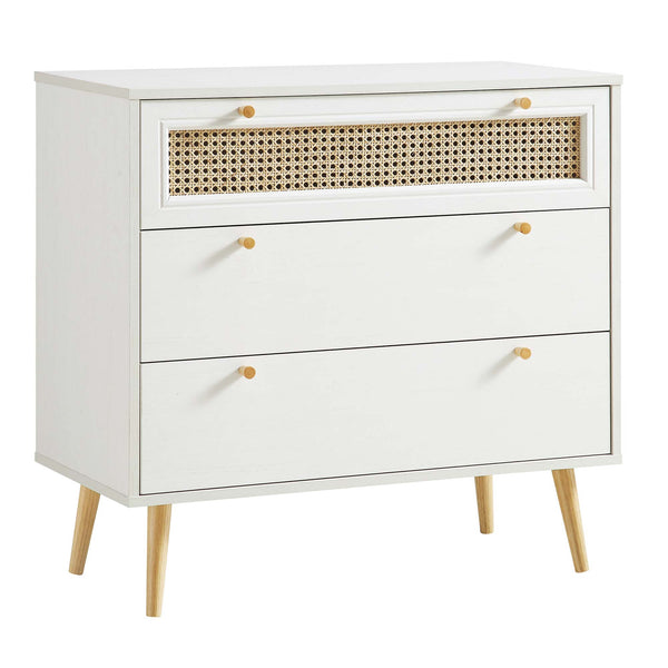 Anya Woven Rattan Chest of 3 Drawers in White | daals
