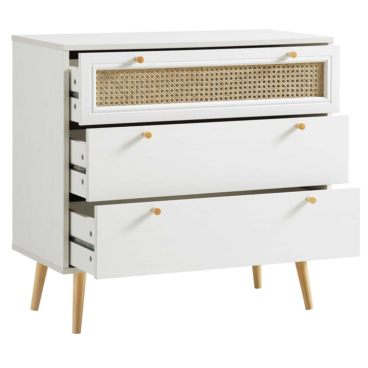 Anya Woven Rattan Chest of 3 Drawers in White | daals