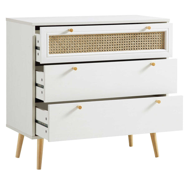 Anya Woven Rattan Chest of 3 Drawers in White | daals