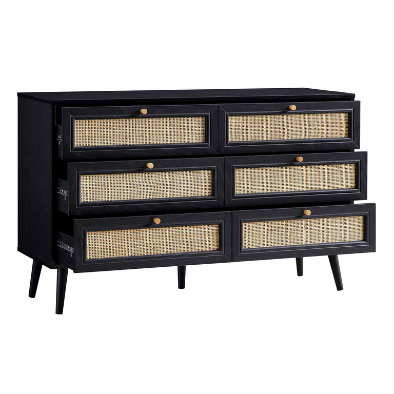 Frances Woven Rattan Chest of 6 Drawers, Black | daals