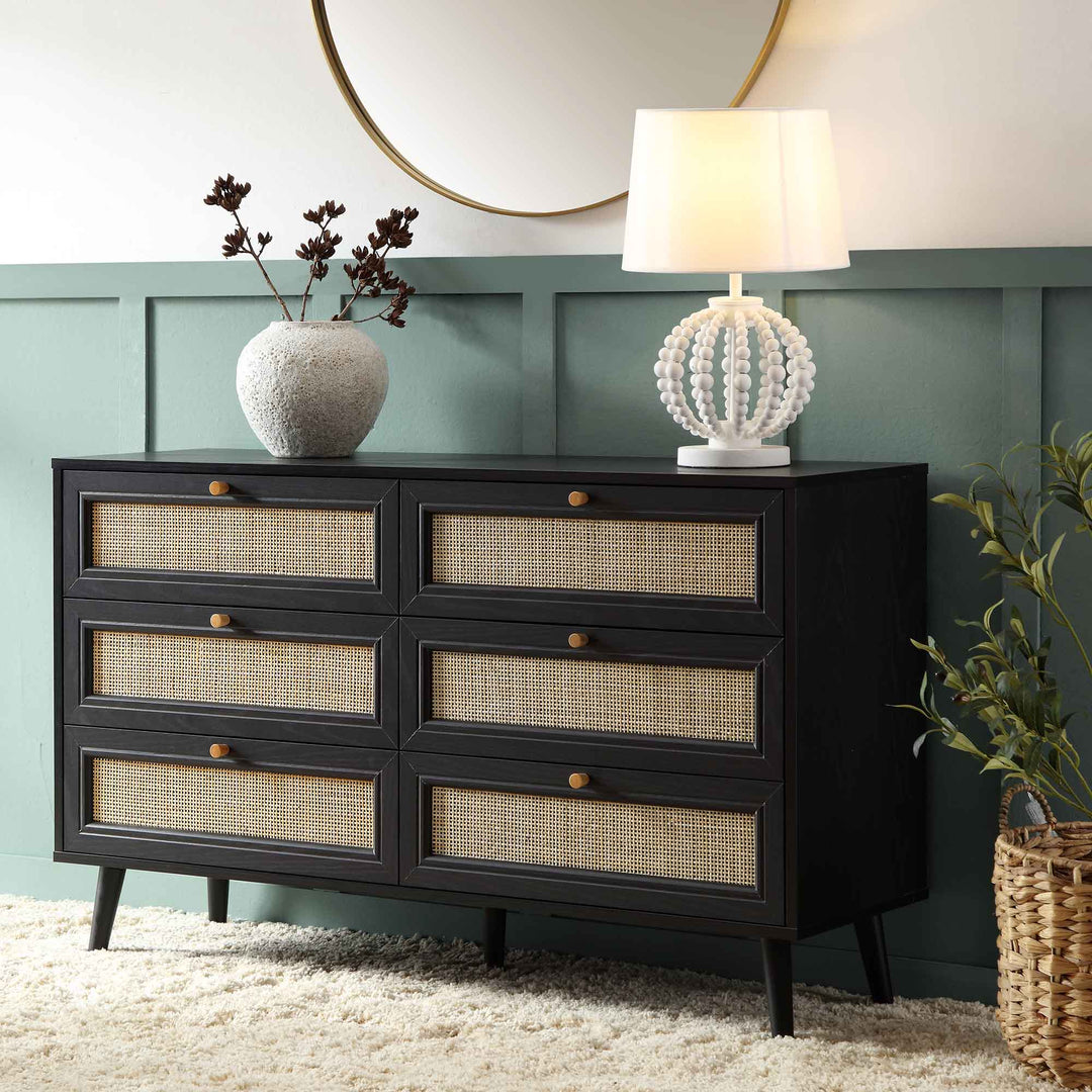 Frances Woven Rattan Chest of 6 Drawers, Black | daals