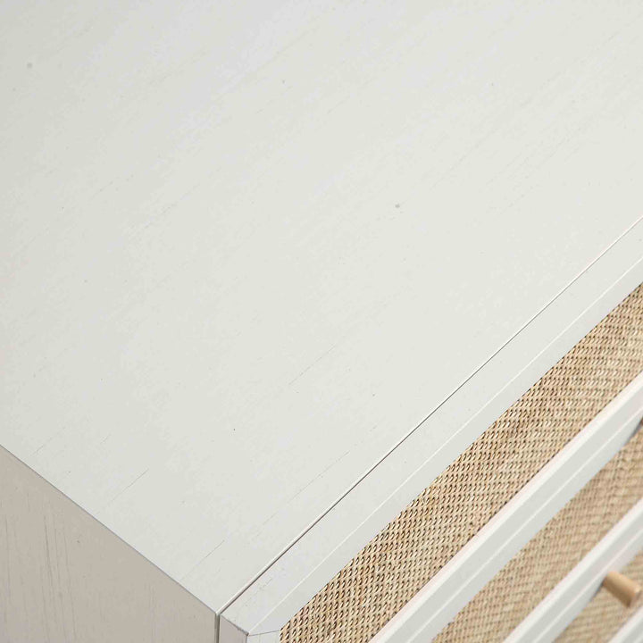 Frances Woven Rattan Tall Chest of 4 Drawers, White | daals