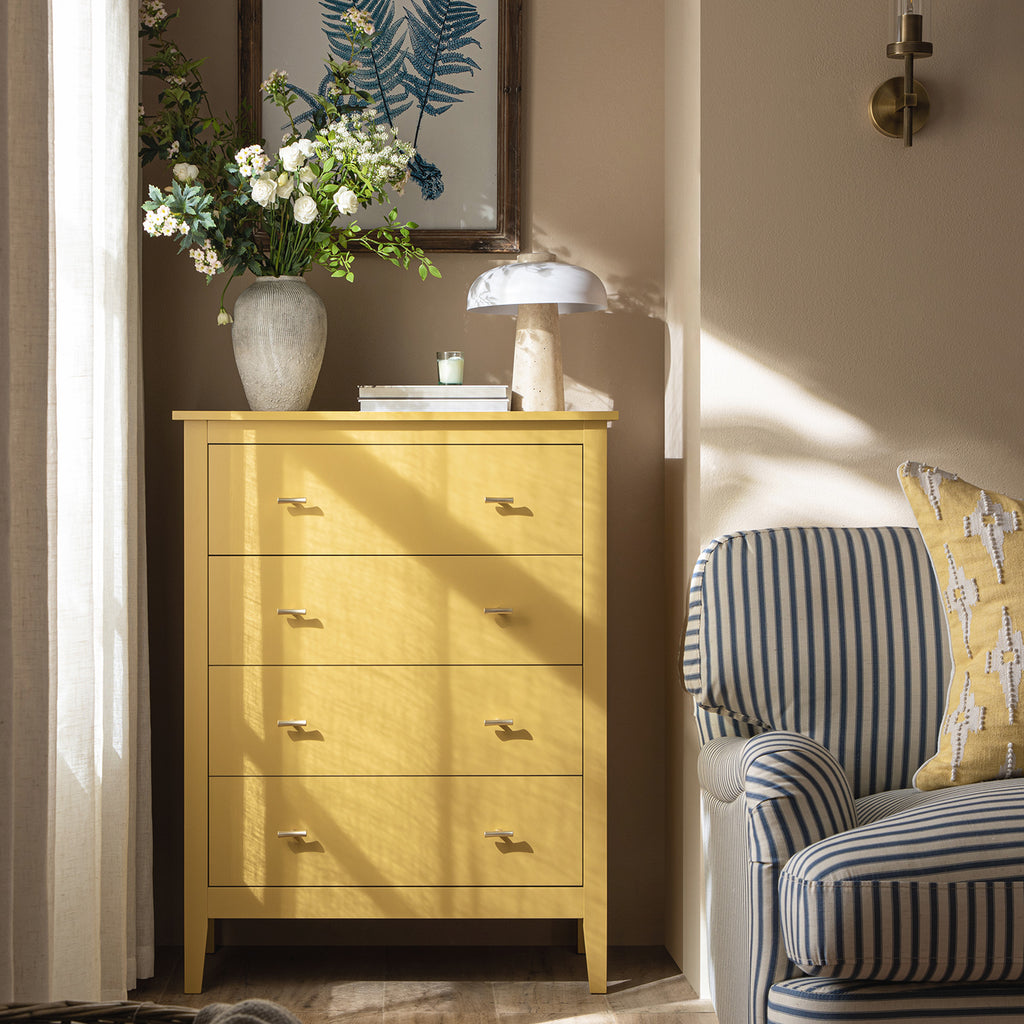 Oakham Chest of 4 Drawers, Rattan Yellow | daals