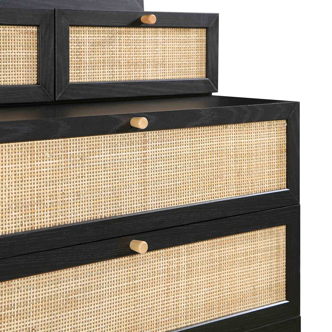 Frances Woven Rattan Tall Vanity Chest with Mirror, Black | daals