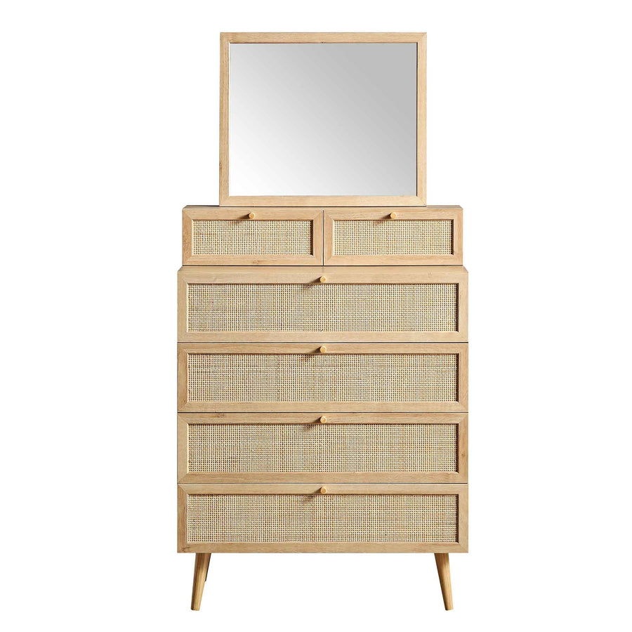 Frances Woven Rattan Tall Vanity Chest with Mirror, Natural | daals