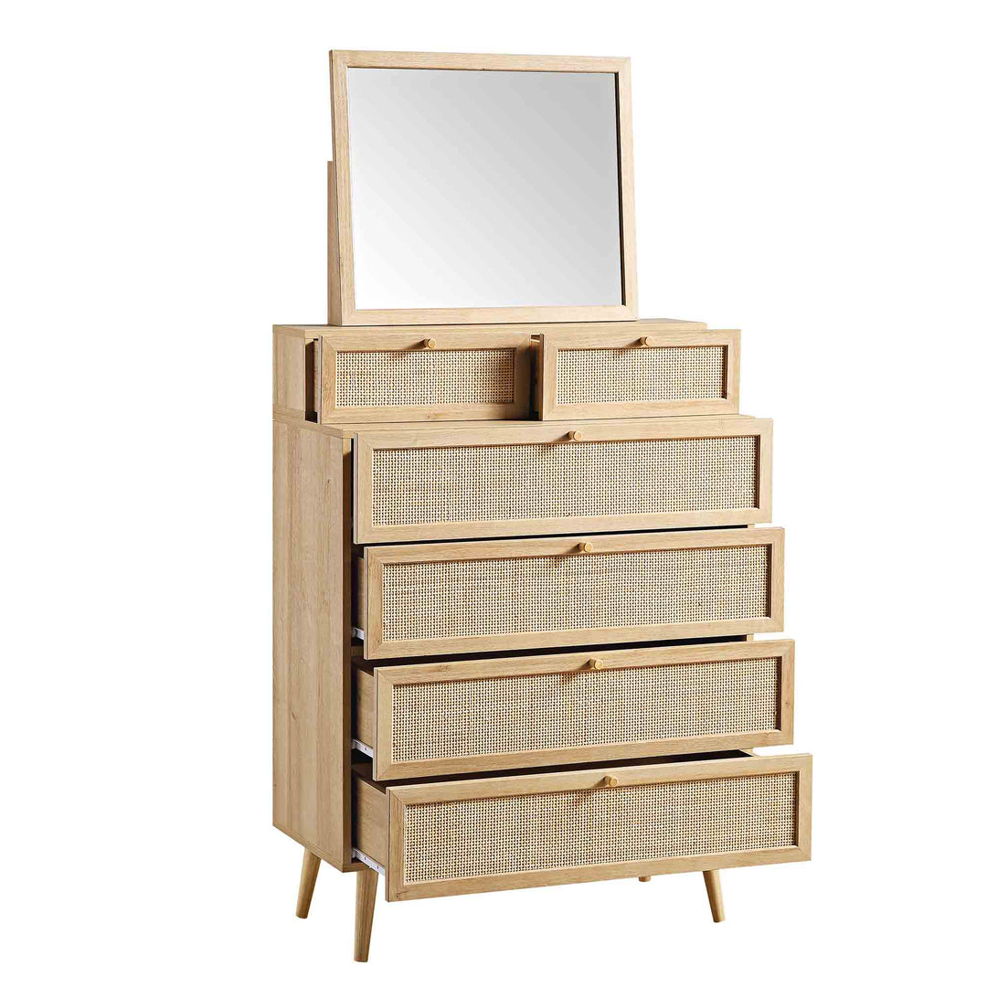 Frances Woven Rattan Tall Vanity Chest with Mirror, Natural | daals