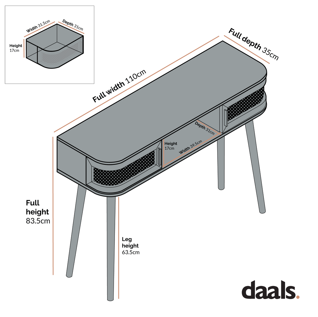 Izzy Curved Rattan 2-Door Table, Walnut | daals