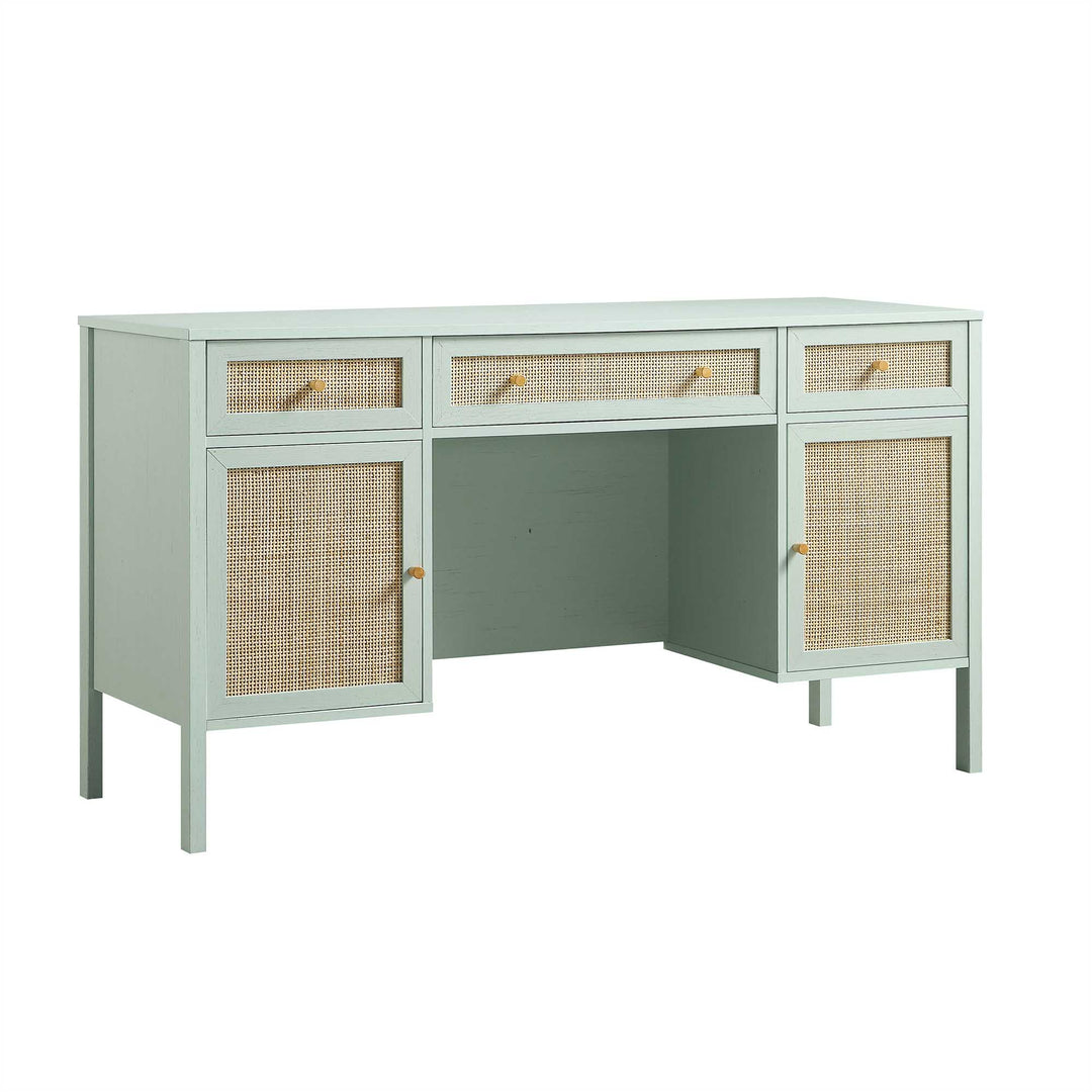 Frances Woven Rattan 3-Drawer Desk, Mint | daals