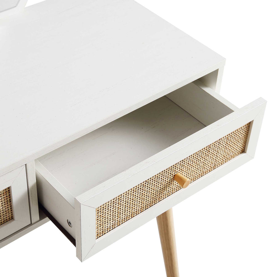 Frances Woven Rattan Dressing Table with Mirror, White | daals