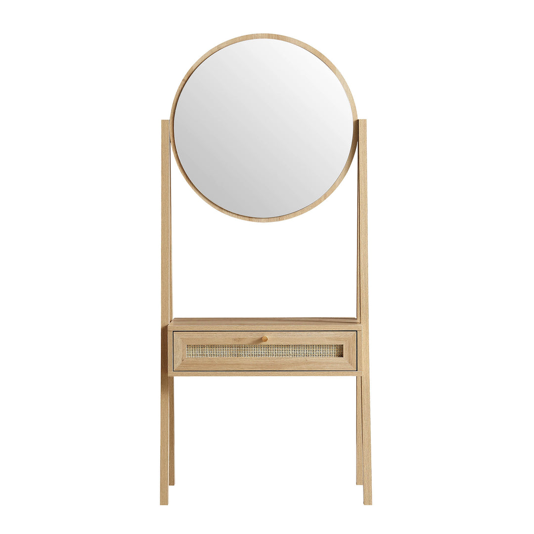 Frances Woven Rattan Standing Dressing Table with Mirror, Natural | daals