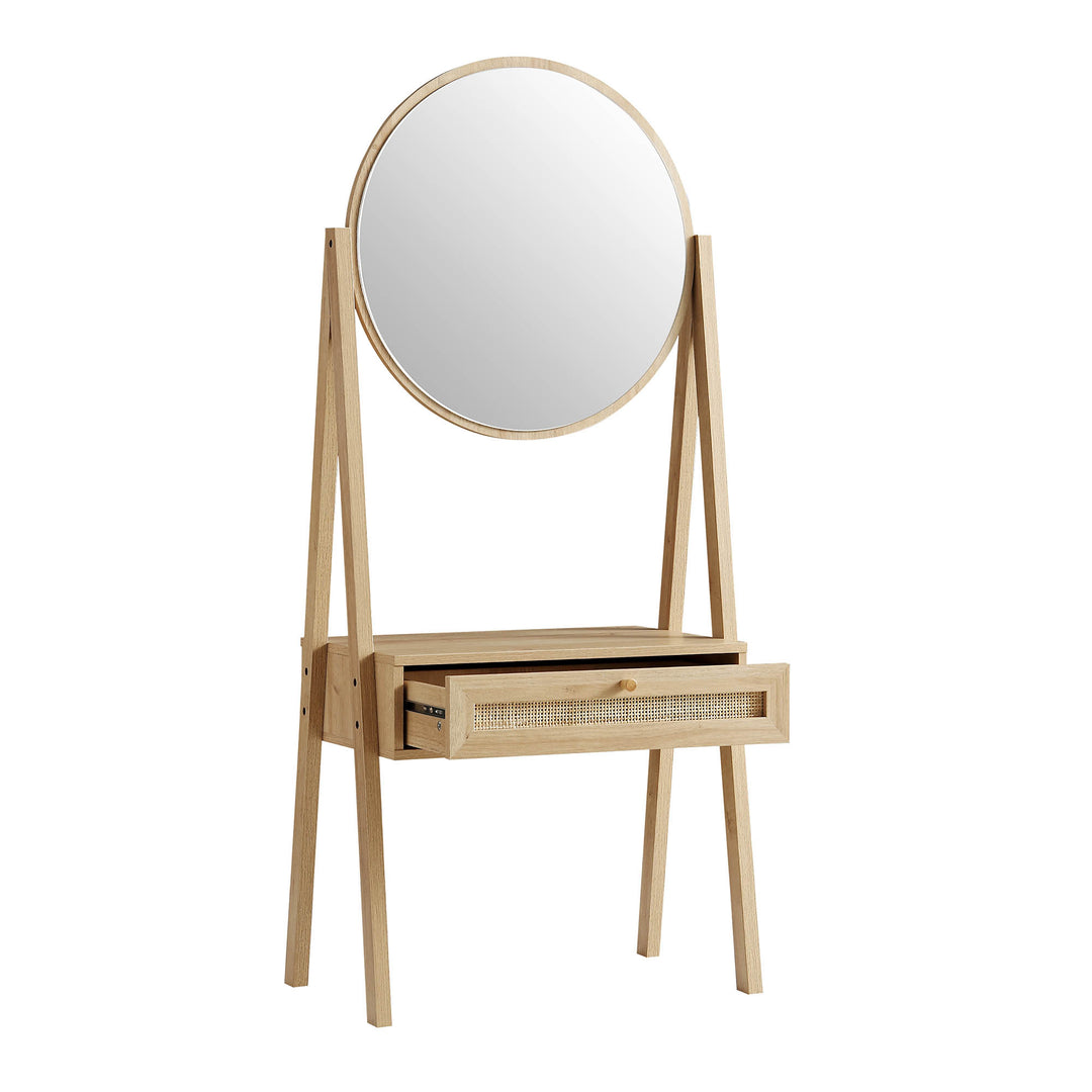 Frances Woven Rattan Standing Dressing Table with Mirror, Natural | daals