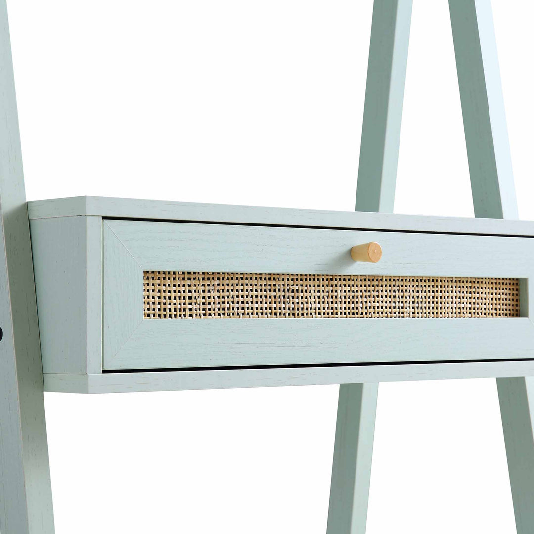 Frances Woven Rattan Standing Dressing Table with Mirror, Mint | daals