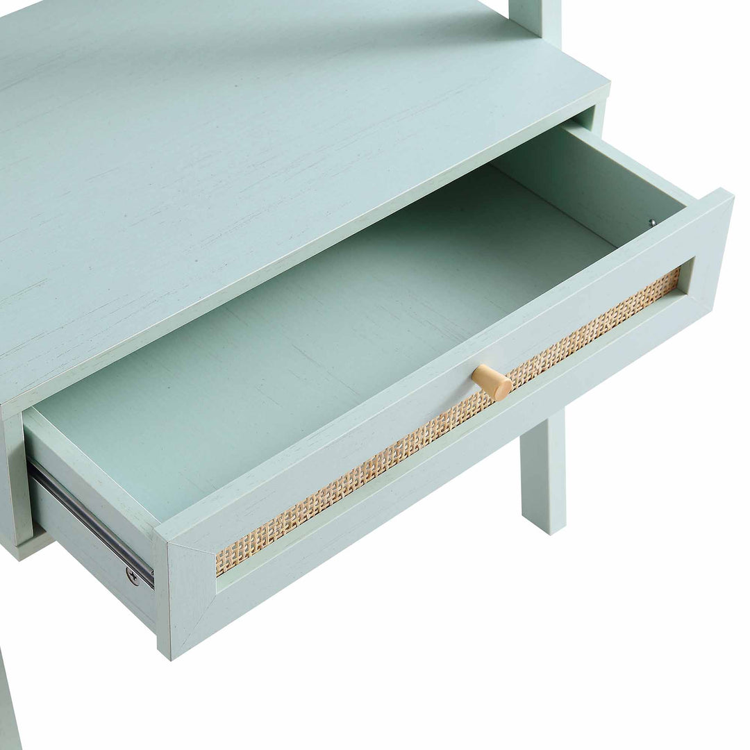 Frances Woven Rattan Standing Dressing Table with Mirror, Mint | daals