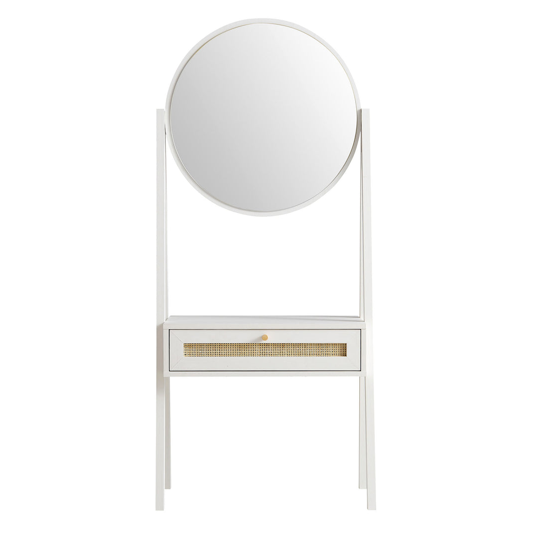 Frances Woven Rattan Standing Dressing Table with Mirror, White | daals