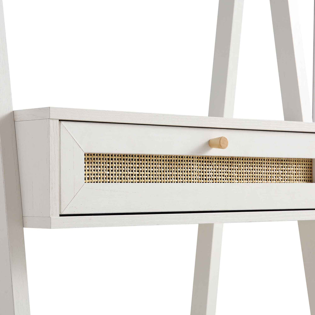 Frances Woven Rattan Standing Dressing Table with Mirror, White | daals